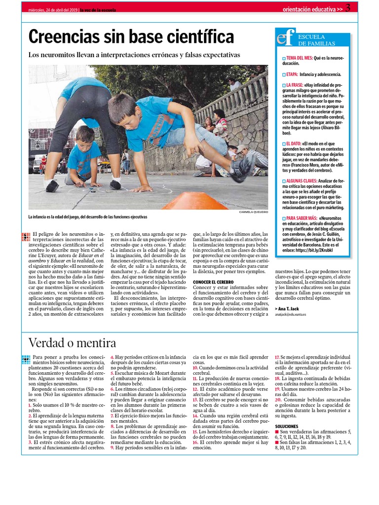 Neuromitos en el desarrollo infantil | PDF | Cerebro | Aprendizaje