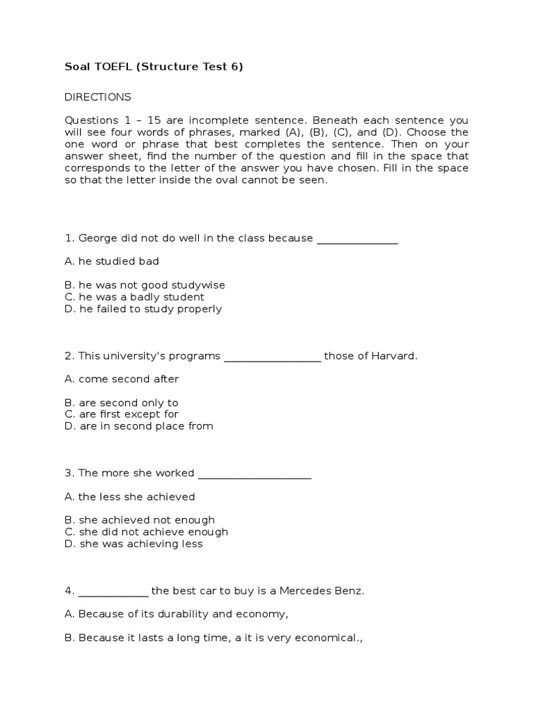 Soal TOEFL (Structure Test 6) | PDF | Air Conditioning | Phrase