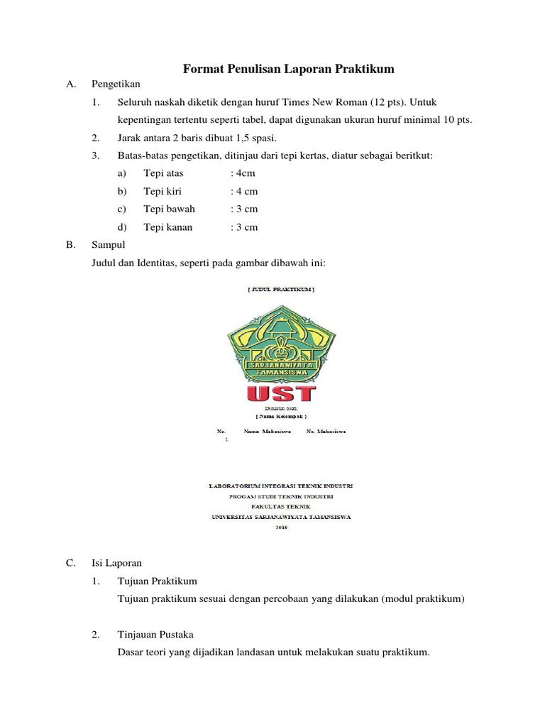 Format Penulisan Laporan Praktikum Integrasi-1 | PDF