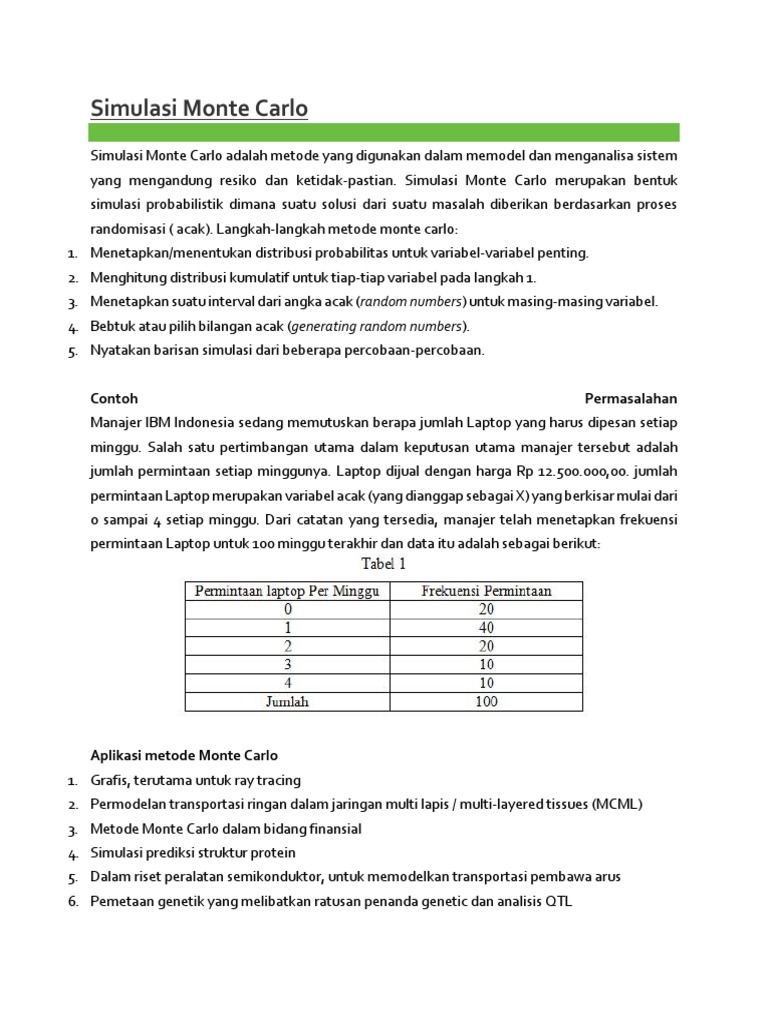 METODA SIMULASI MONTE CARLO | PDF