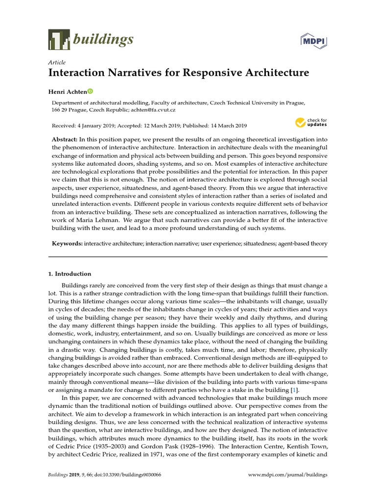 Interaction Narratives For Responsive Architecture | PDF | Narrative | Human–Computer Interaction