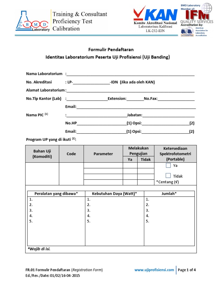 Formulir Pendaftaran Uji Profisiensi | PDF