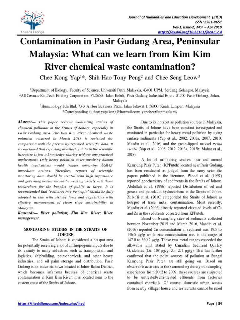 Contamination in Pasir Gudang Area, Peninsular Malaysia: What Can We ...