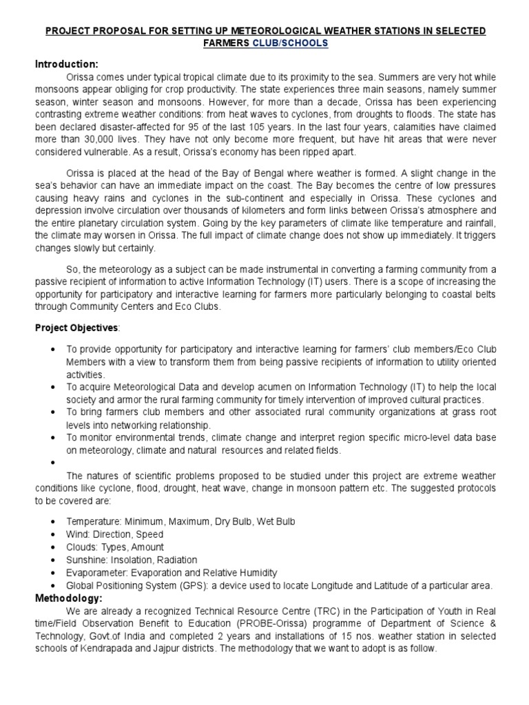 Project Proposal For Setting Up Meteorological Weather Stations in ...