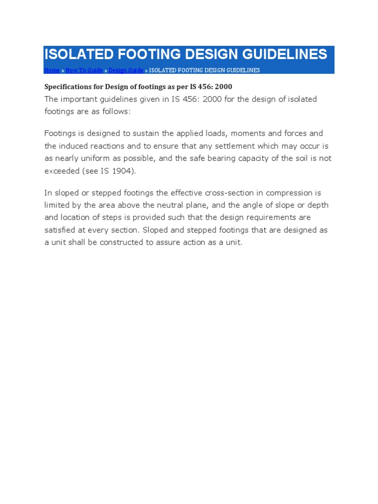 Isolated Footing Design Guidelines: Specifications For Design of ...