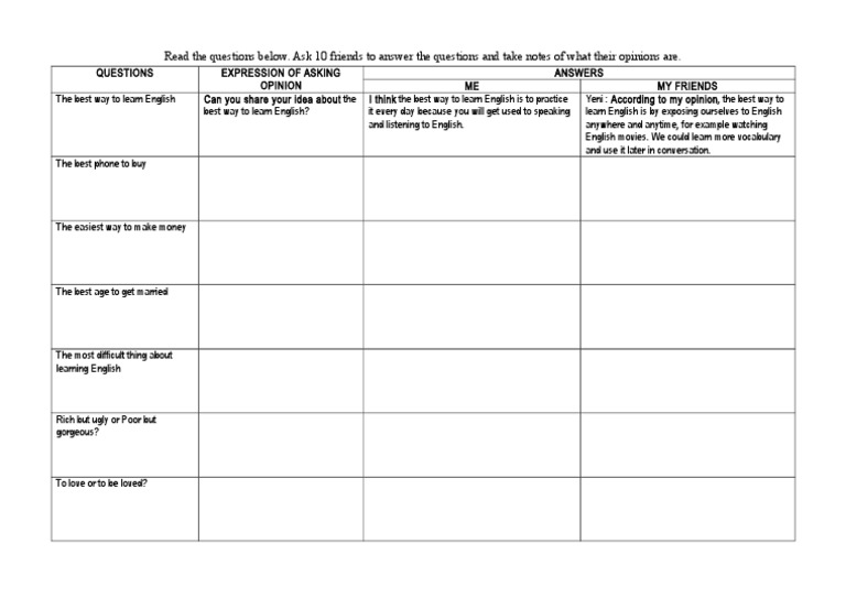Asking and Giving Opinion Worksheet | PDF