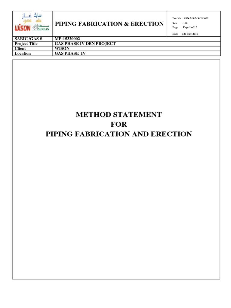 Method Statement For Piping Fab & Erection Gas | PDF | Annealing ...
