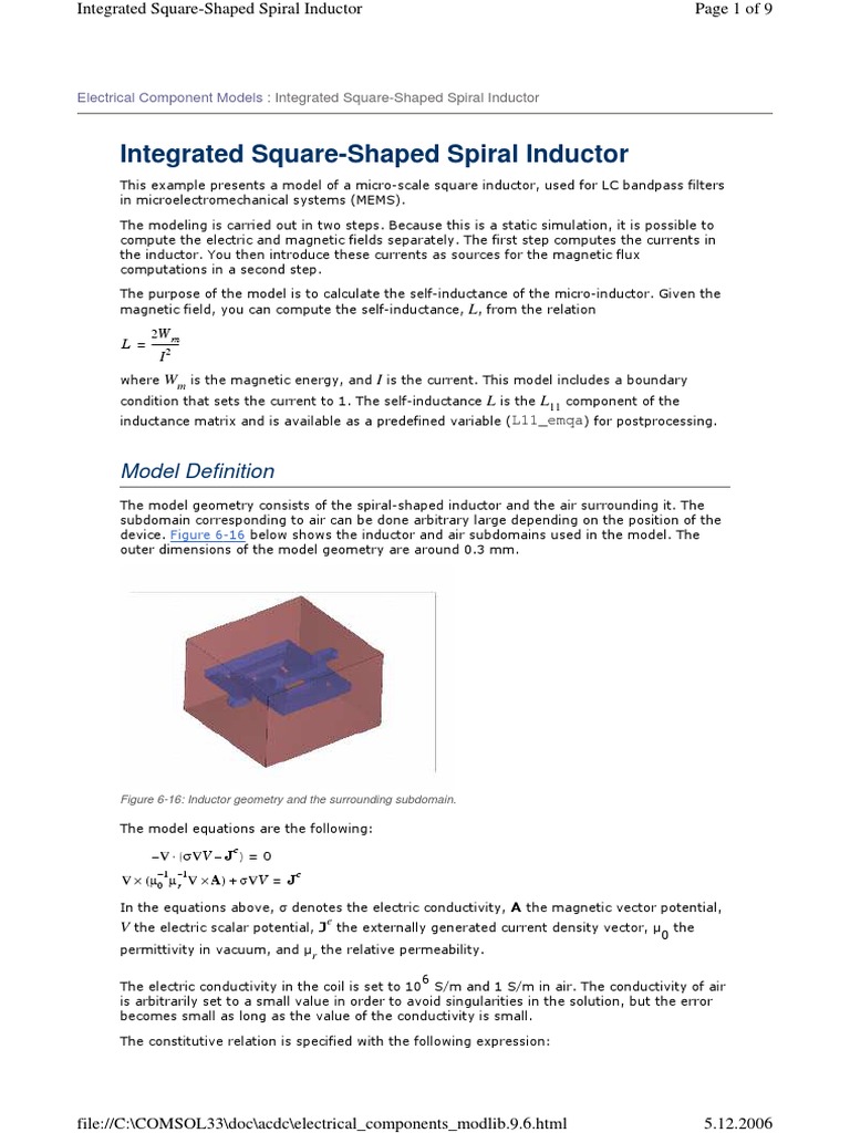 Integrated Square-Shaped Spiral Inductor: Model Definition | PDF ...