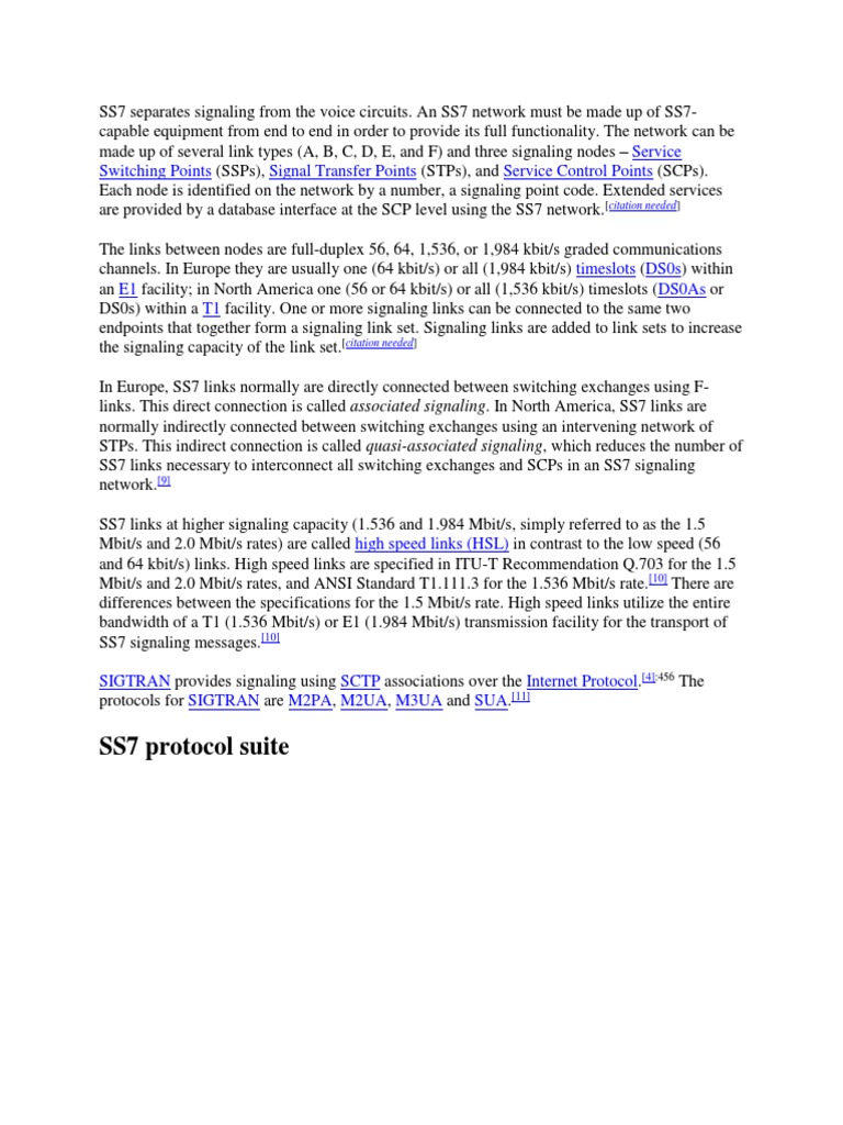 SS7 Protocol Suite: Service Switching Points Signal Transfer Points ...