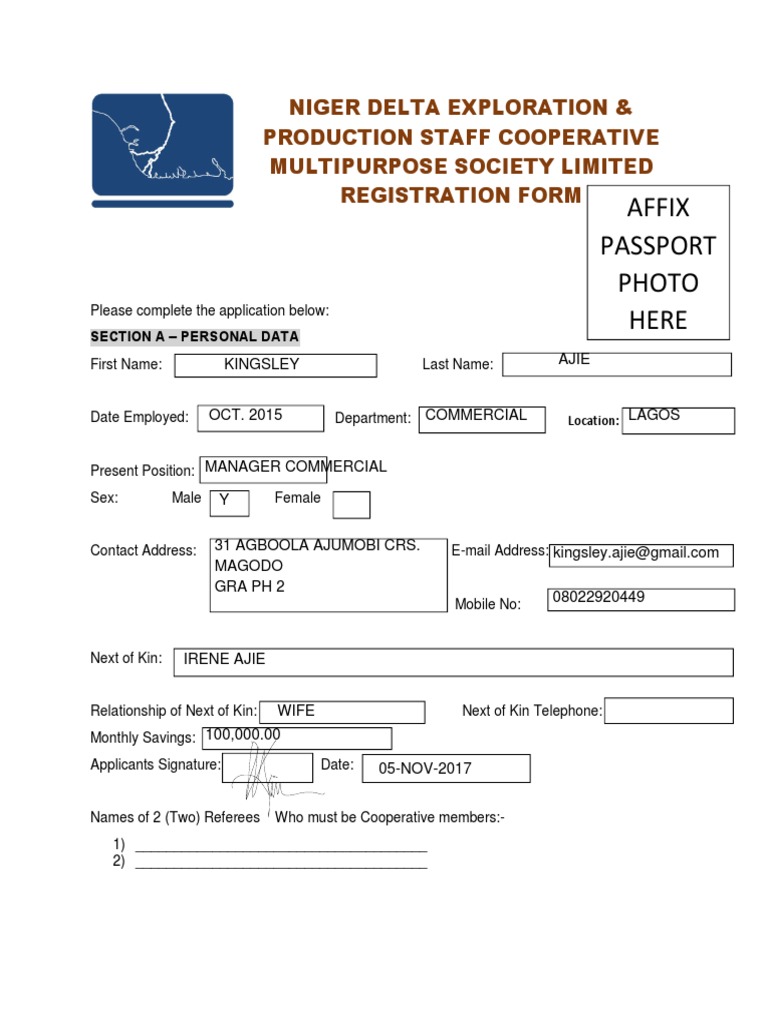 Staff Cooperative Registration Form | PDF
