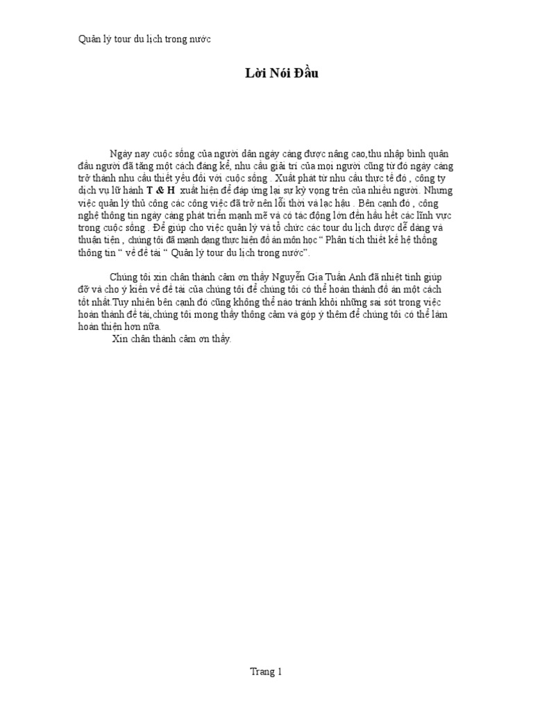 123doc Phan Tich Thiet Ke He Thong Thong Tin Quan Ly Tour Du Lich Trong Nuoc 1936 | PDF