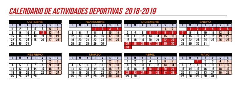 Calendario de Actividades Deportivas 2018-2019: Octubre Noviembre ...