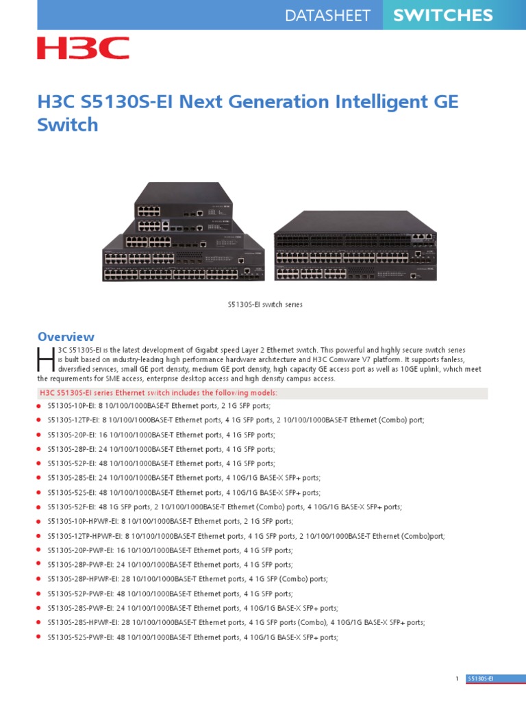 H3C S5130S-EI Next Generation Intelligent GE Switch Datasheet | Download Free PDF | Network ...