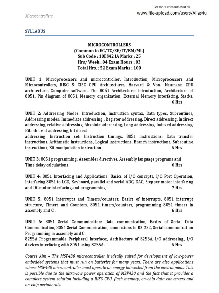 Syllabus: Microcontrollers 4 Sem Ece/Tce | PDF | Central Processing ...