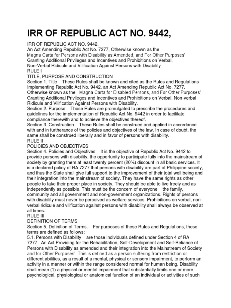 IRR OF REPUBLIC ACT NO 7277.docx | Special Education | Disability
