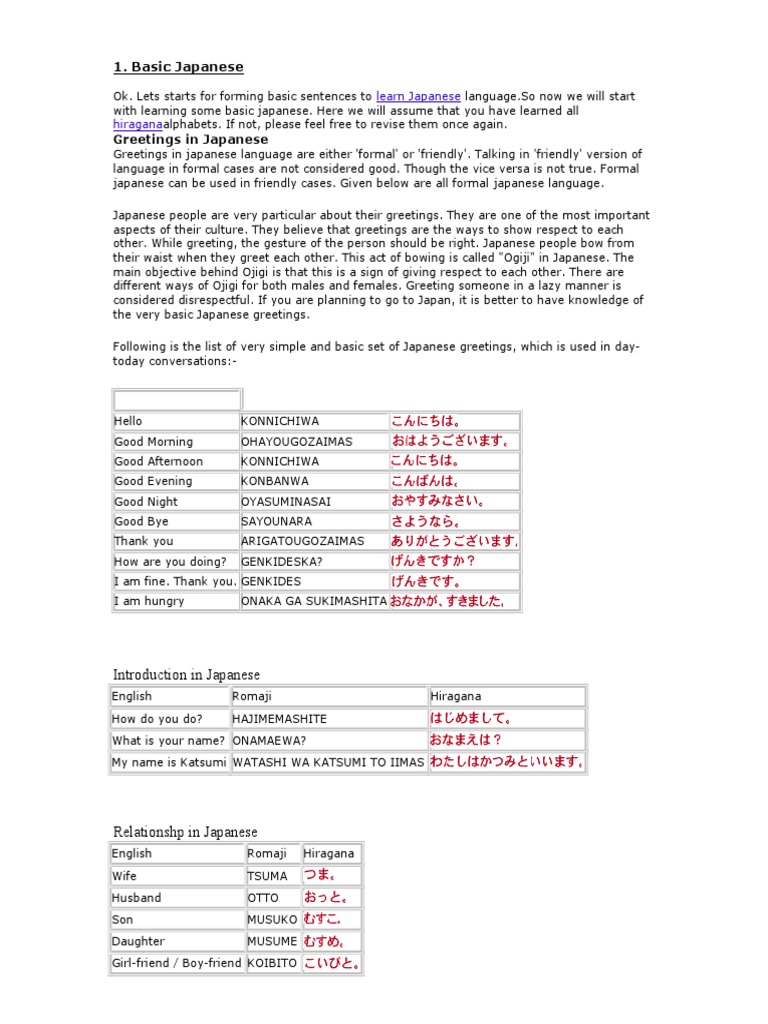 Basic Japanese 1 | PDF | Japanese Language | Shintoism