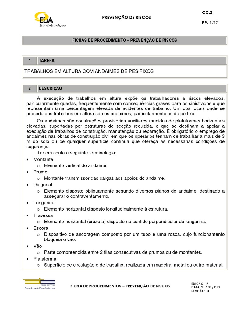 CC02 - Trabalhos em Altura Com Andaimes de Pés Fixos PDF | PDF | Natureza