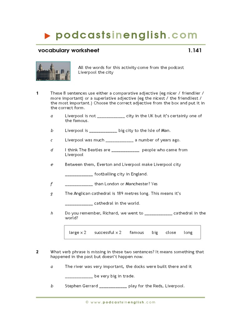 Liverpool Vocabulary Worksheet | PDF | Adjective | Morphology