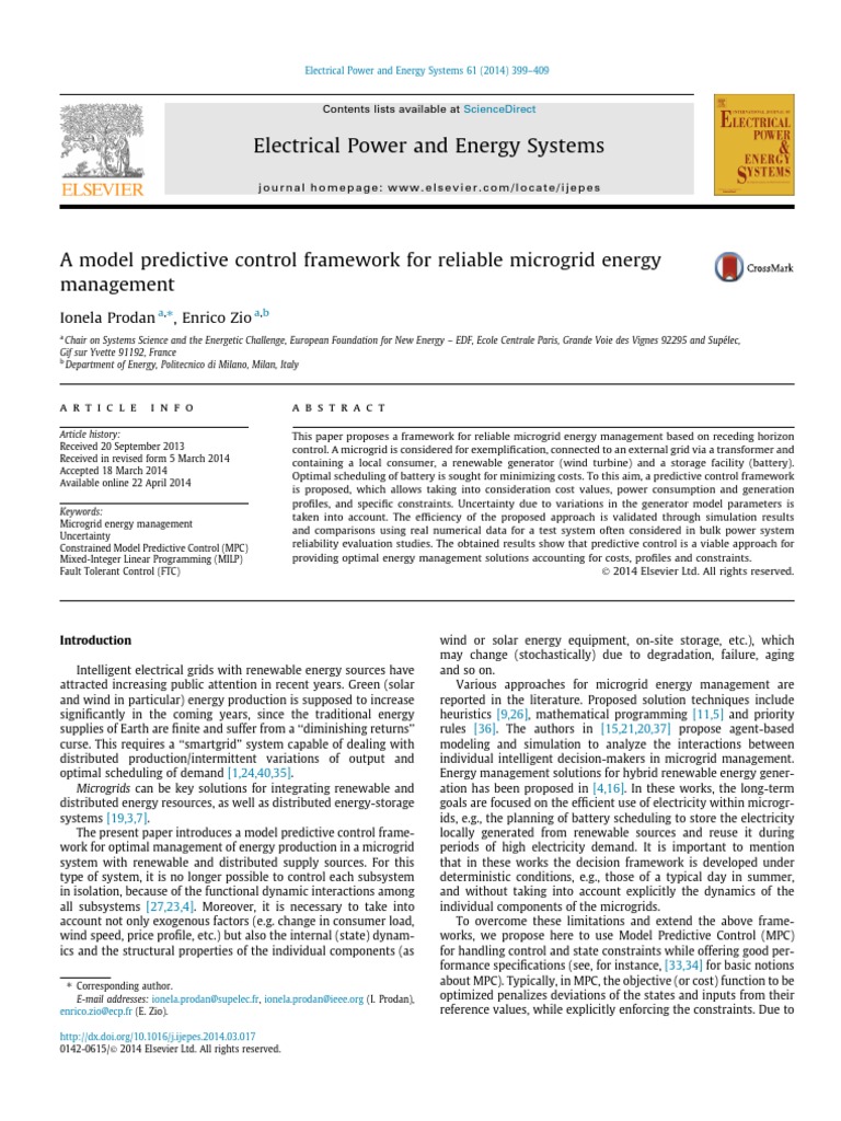 A Model Predictive Control Framework For Reliable Microgrid Energy | PDF | Wind Power ...