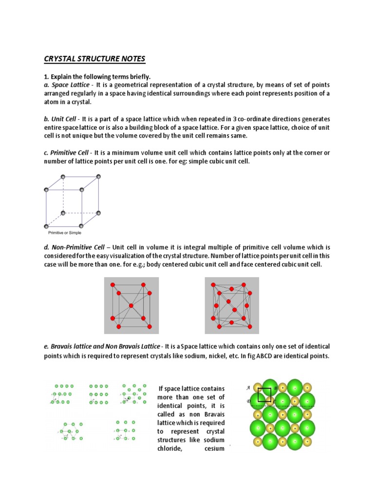 Crystal Structure Notes: 1. Explain The Following Terms Briefly | PDF ...