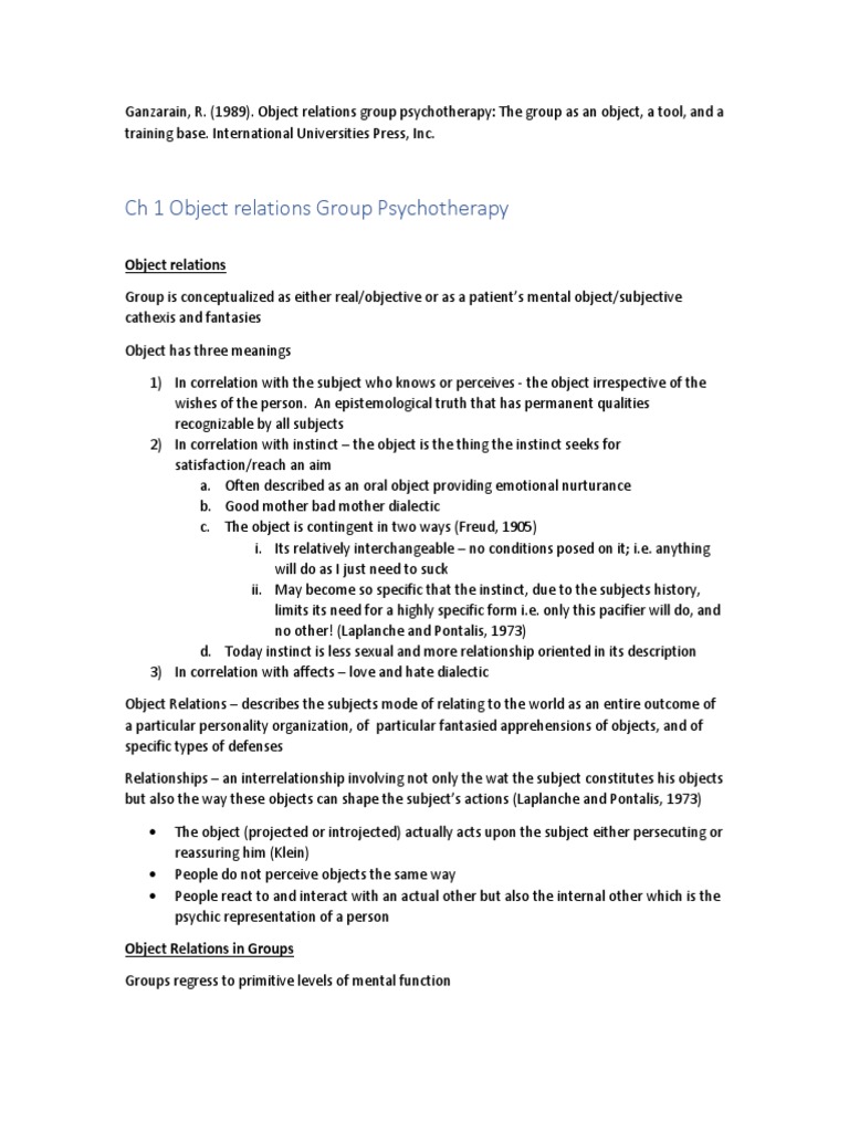 Object Relations Group Psychotherapy Pdf Object Relations Theory Id
