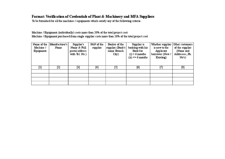 Credential Verification for Machinery Suppliers | PDF