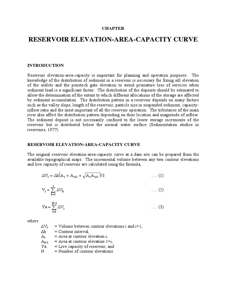 DKS Reservoir Elevation Area Capacity Curve | PDF | Reservoir | Contour ...