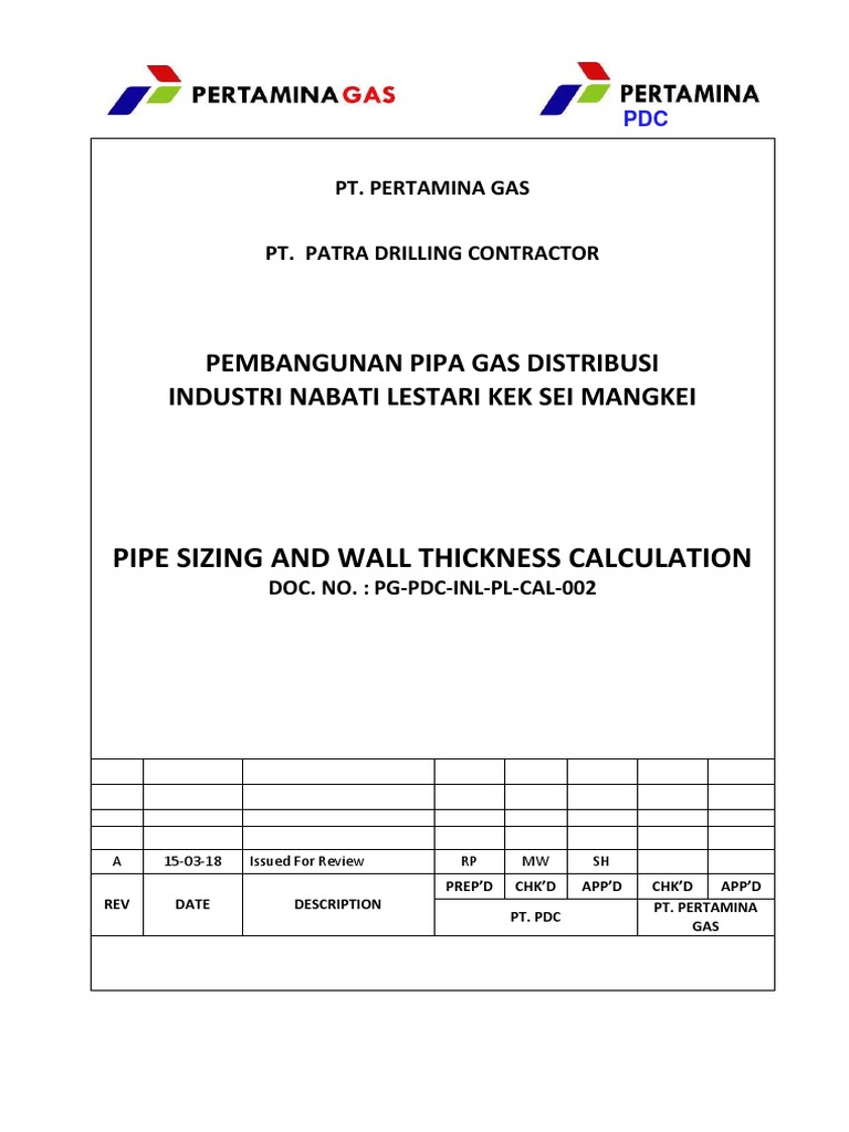 PG-PDC-InL-PL-CAL-002 Pipe Sizing and Wall Thickness Calculation Rev a-IfR | PDF | Pipe (Fluid ...