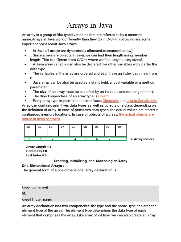 Arrays In Java Pdf Array Data Structure Data Type 9016