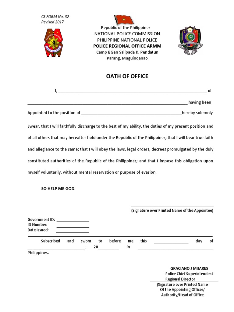 Oath of Office: Police Regional Office Armm | PDF