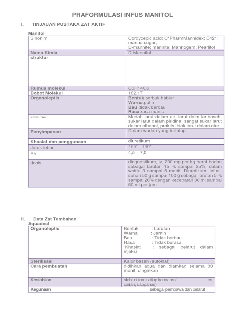 Praformulasi Infus Manitol | PDF