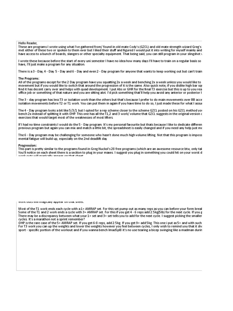 Sample GZCL Method Cycles | PDF | Sports | Athletic Sports