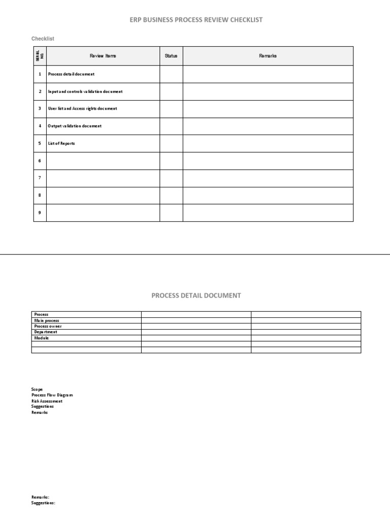 Erp Business Process Review Checklist: Review Items Status Remarks ...
