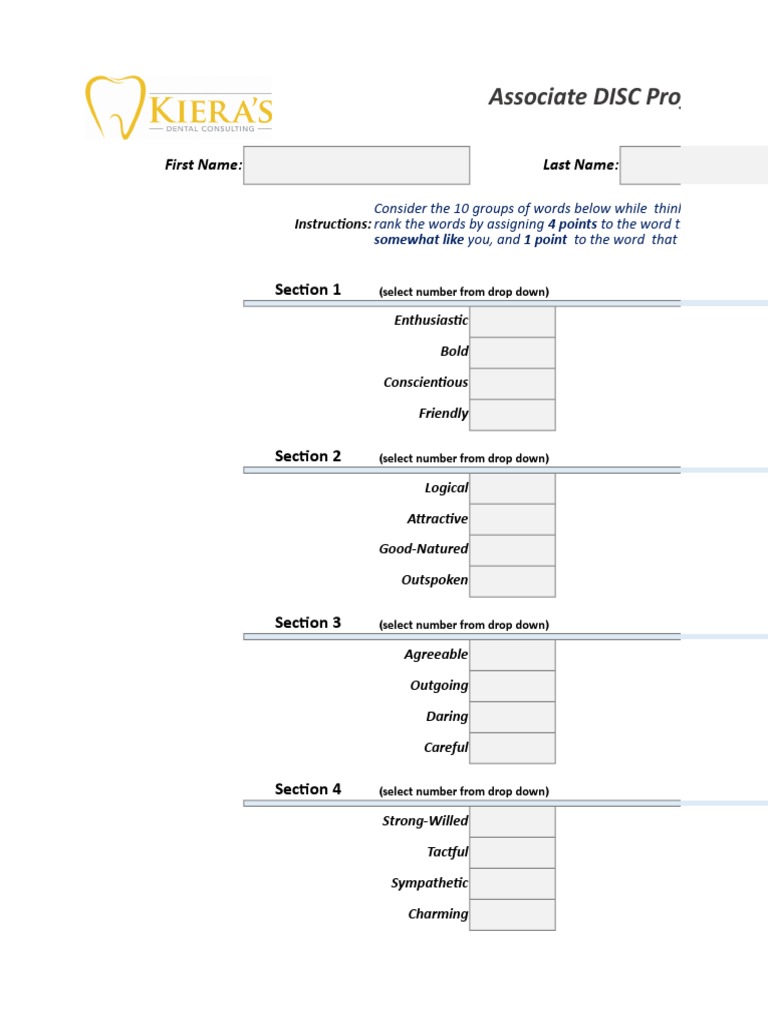 Associate DISC Profile Test: First Name: Last Name | PDF | Dental ...