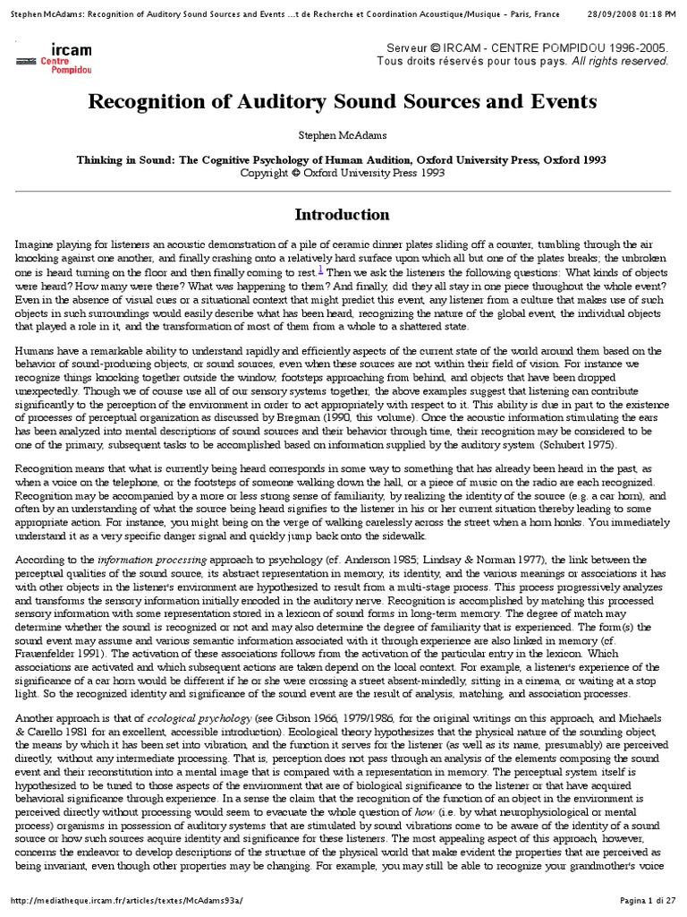 Recognition of Auditory Sound Sources and Events | Download Free PDF ...