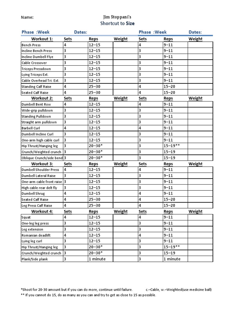 Jim Stoppani Workout Log Sheet1 | PDF | Games Of Physical Skill ...