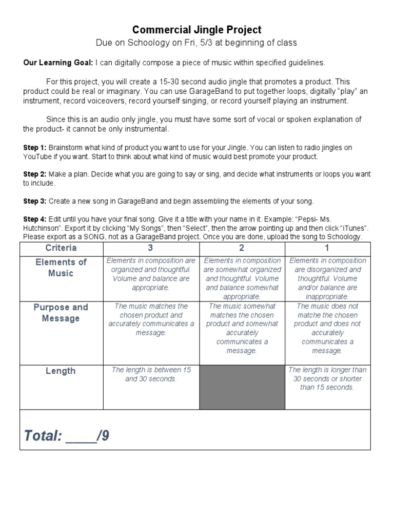 Jingle Project Guidelines and Tips | PDF | Garage Band | Singing