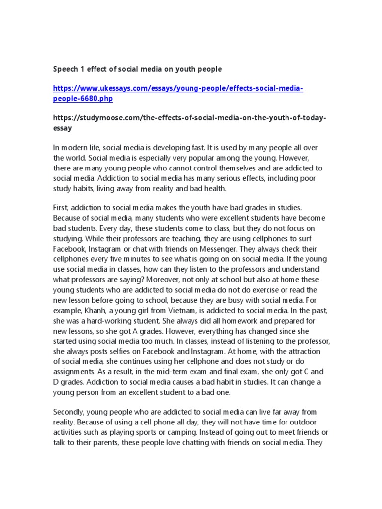 Speech 1 Effect of Social Media On Youth Peopl1 | PDF | Social Media ...