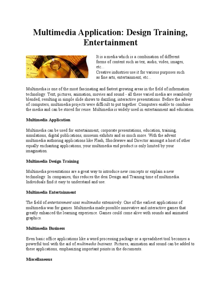 Multimedia Application: Design Training, Entertainment | PDF ...