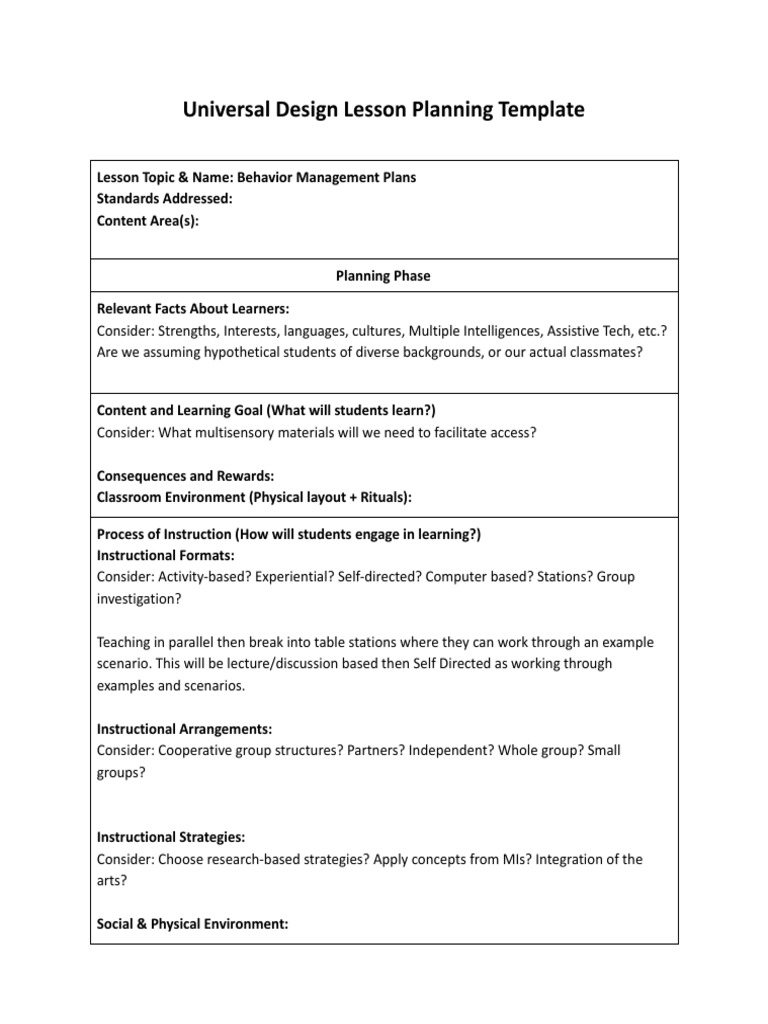 Universal Design Lesson Planning Template | PDF
