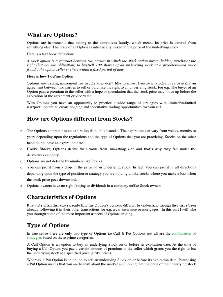 What Are Options?: Here Is How I Define Option | PDF | Black–Scholes ...