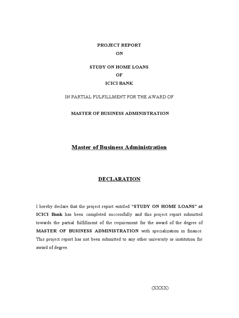 A Project Report On Study On Home Loans in Icici Bank PDF | PDF | Loans ...