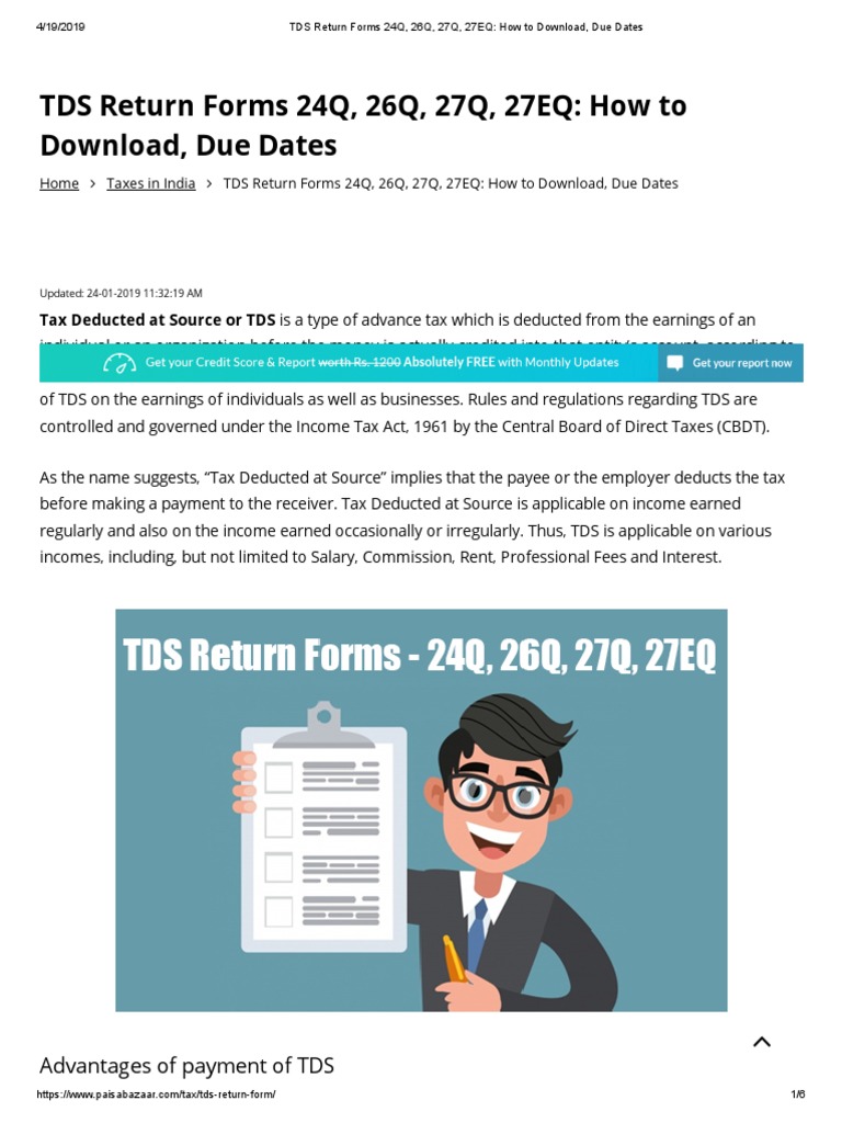 TDS Return Forms 24Q, 26Q, 27Q, 27EQ: How To Download, Due Dates | PDF ...
