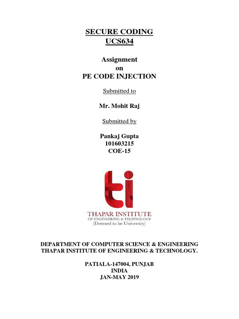 Secure Coding UCS634: Assignment On Pe Code Injection | PDF
