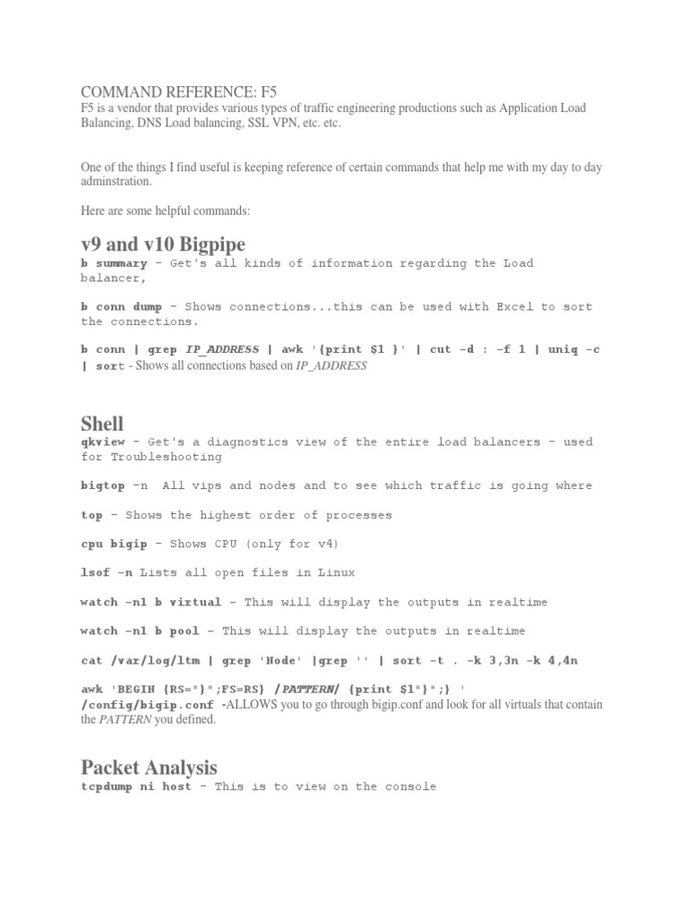 v9 and v10 Bigpipe: Command Reference: F5 | PDF | Command Line Interface | Transmission Control ...
