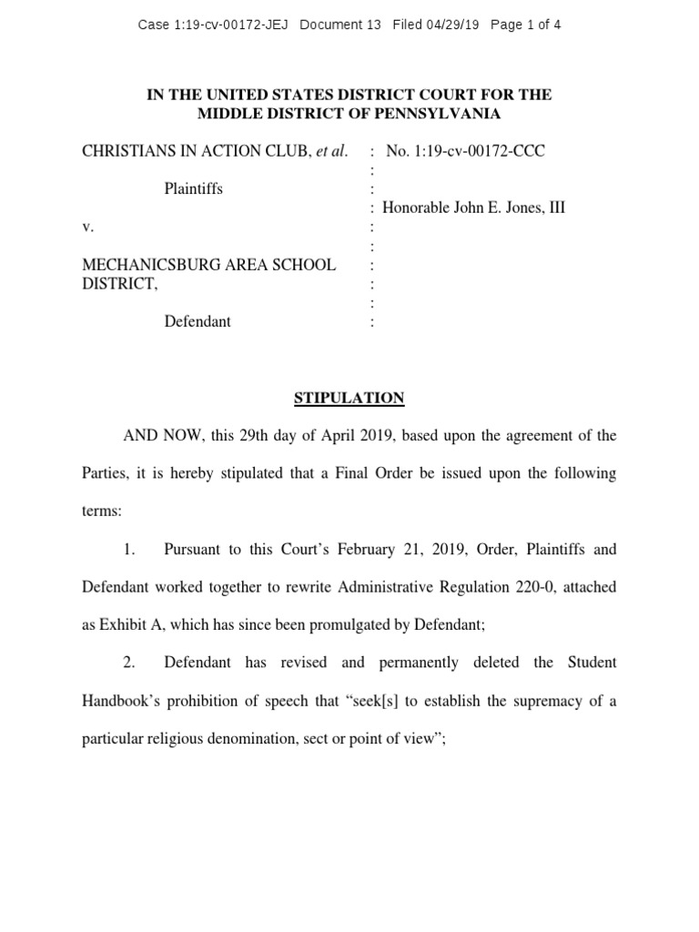 Bible Stipulation Filed 4 29 19 | PDF | Freedom Of Speech In The United ...