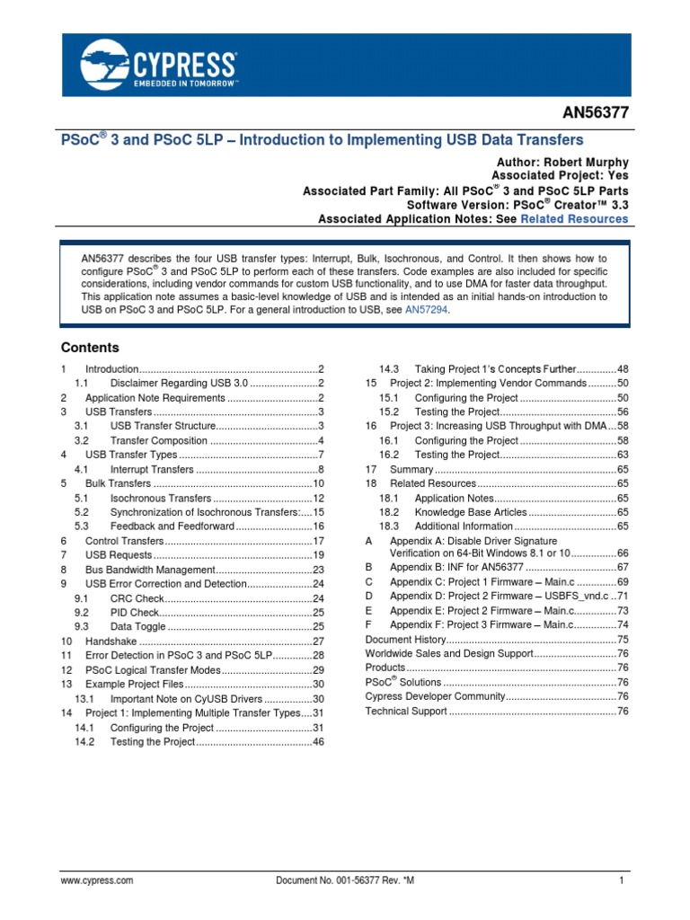 001-56377 AN56377 PSoC 3 and PSoC 5LP Introduction To Implementing USB ...