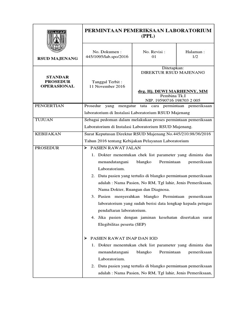 Spo Permintaan Pemeriksaan Laboratorium (PPL) | PDF
