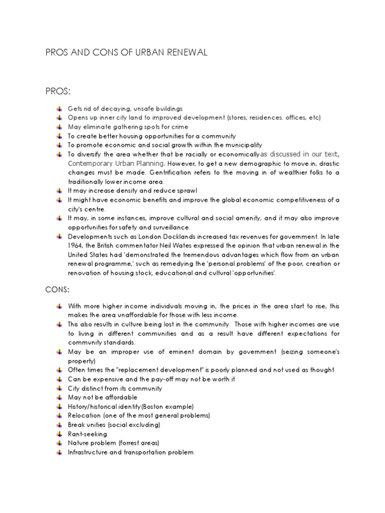 Pros and Cons of Urban Renewal | PDF | Urban Renewal | Economies