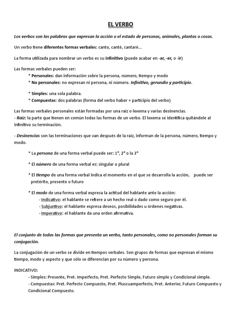 Tipos y formas del verbo en 6° primaria | PDF | Verbo | Numero Gramatical